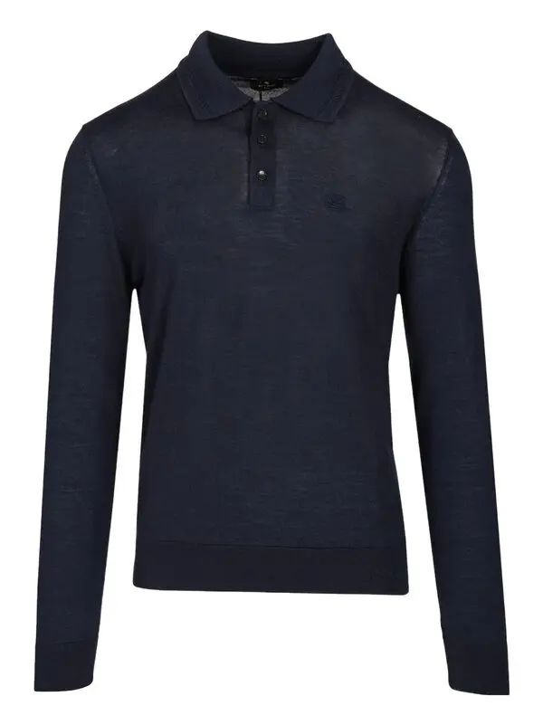 Etro Fuji Knitted L/s Polo Wool Silk - Blue