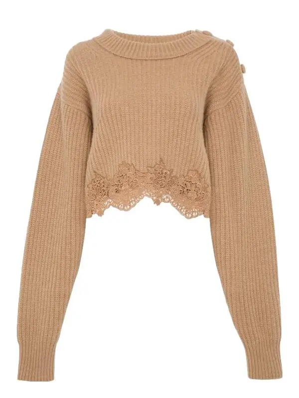 Chloé Cropped Lace-hem Knitted Sweater - No