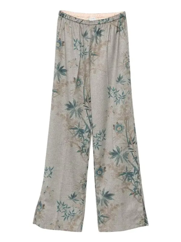 FORTE_FORTE Floral-print Herringbone Trousers - Gray