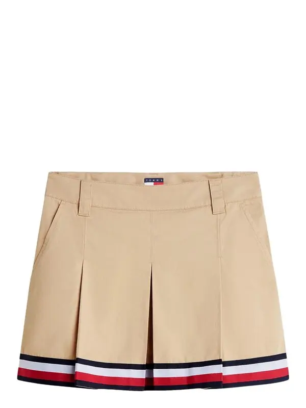 Tommy Hilfiger Pleated Mini Skirt With Global Stripe Tape - Nude