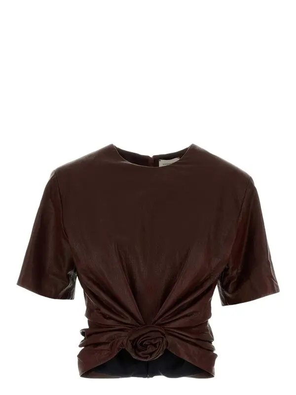 Magda Butrym Gathered Crewneck Blouse - Brown