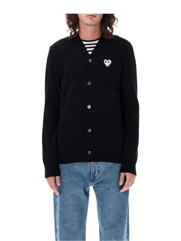 Play Comme Des Garcon V-neck Long-sleeve Sweater With Heart Applique - Black