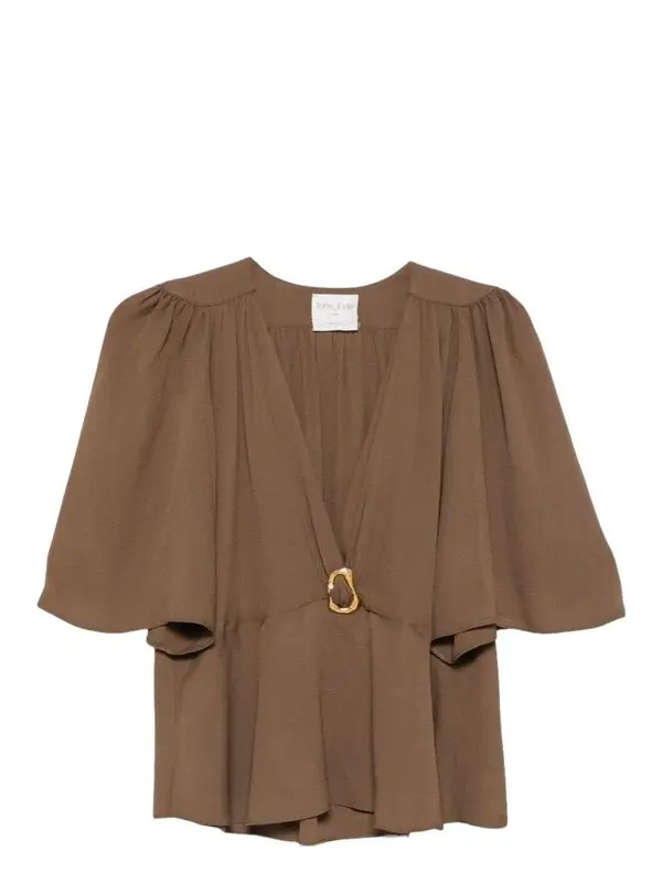 FORTE_FORTE Hammered-ring Draped Top - Brown