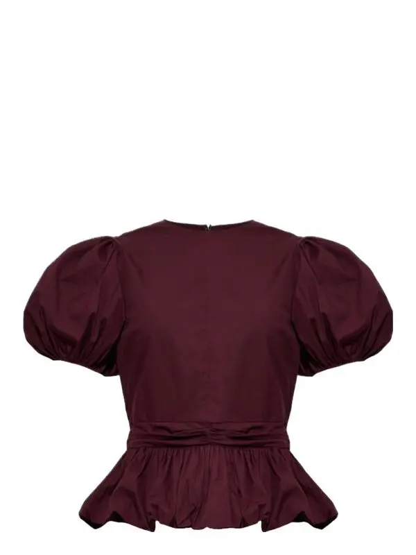ROTATE BY BIRGER CHRISTENSEN Puff-sleeve Peplum Blouse - Brown
