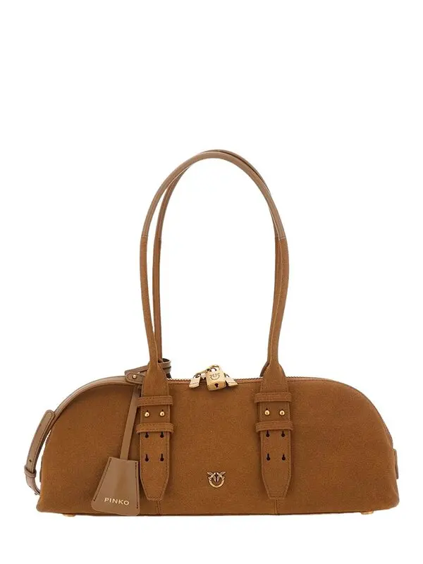 Pinko Horizontal Bowling Shoulder Bag With Leather Details - Brown