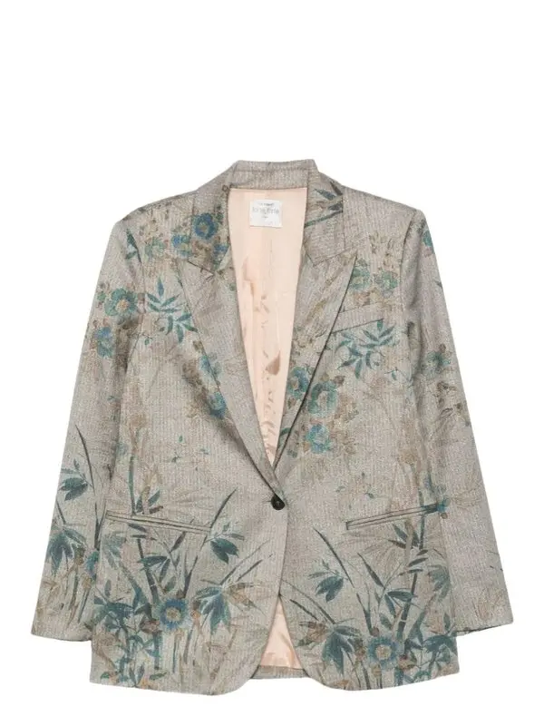 FORTE_FORTE Floral Print Herringbone Blazer - Gray