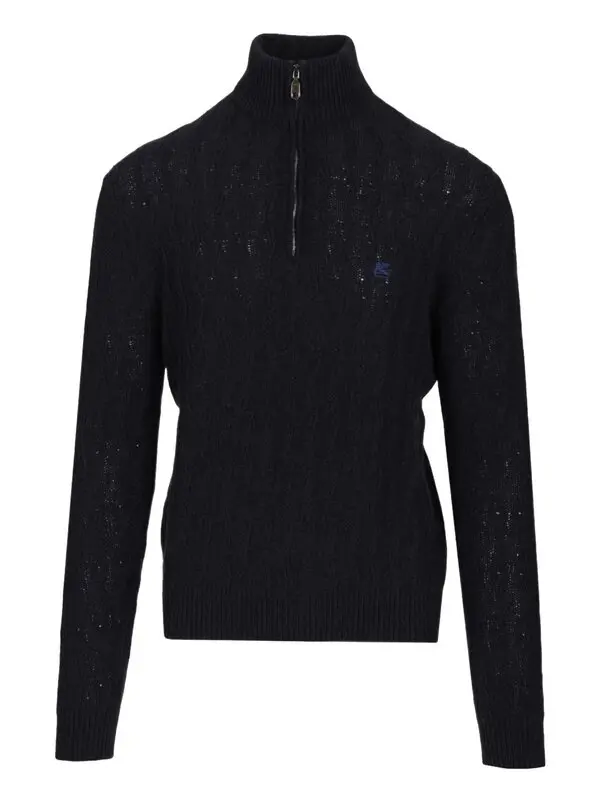 Etro Roma Knitted Quarter Zip Cashmere Jumper - Blue