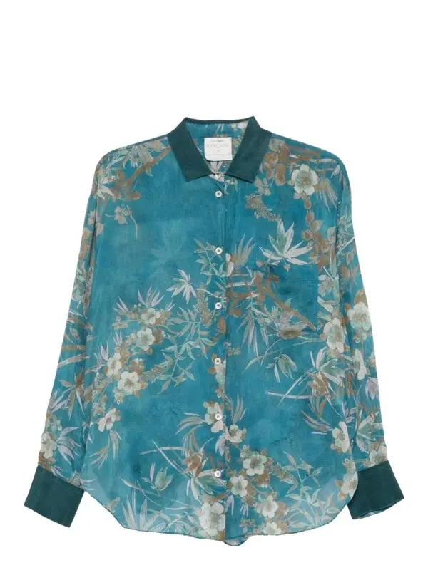 FORTE_FORTE Printed Silk Blend Shirt - Blue