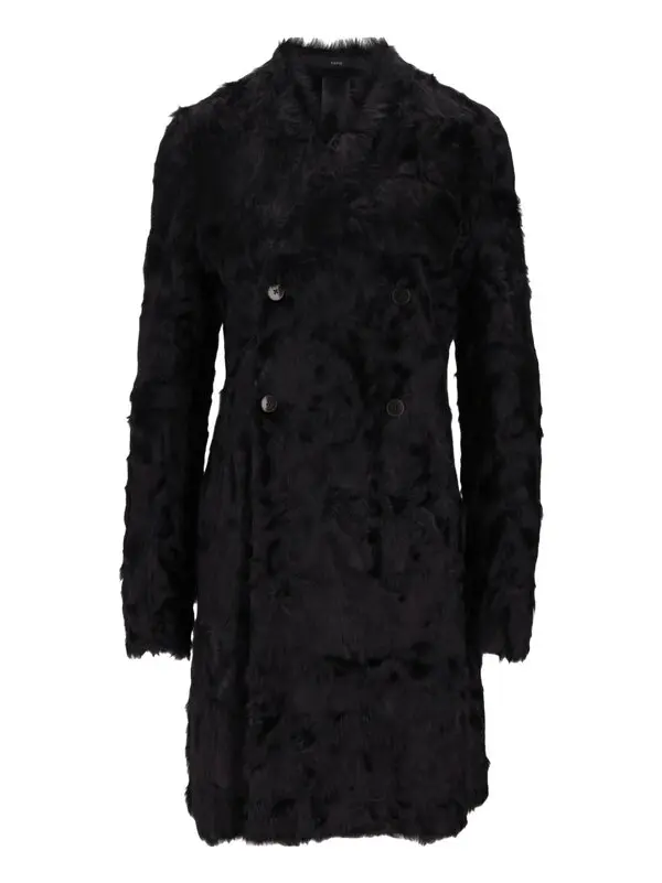 SAPIO Long-sleeved Fur Coat - Black