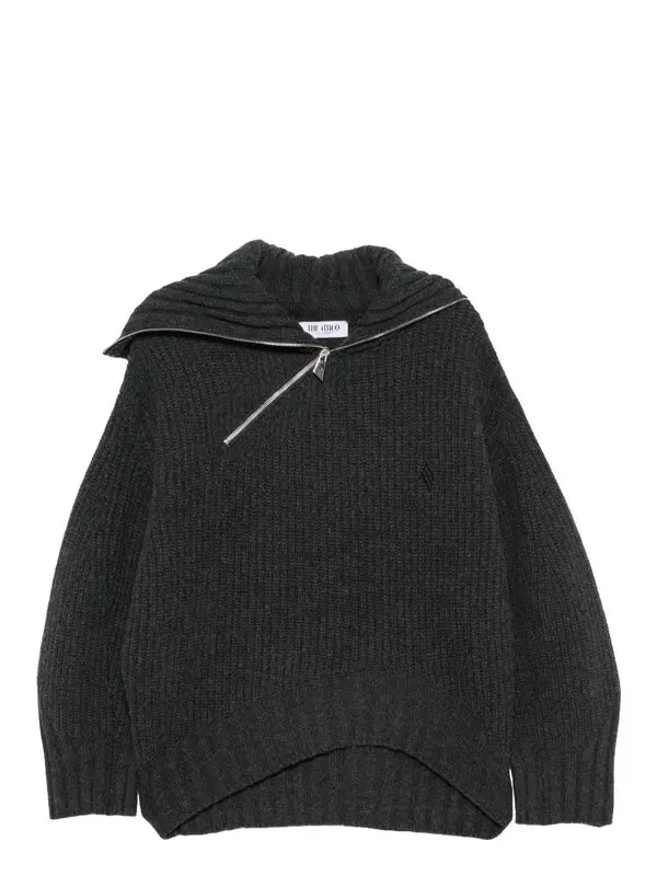 Attico The Zip-collar Knitted Sweater - Gray