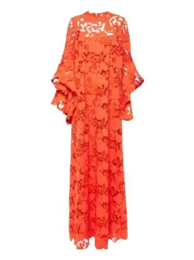 Oscar De La Renta Floral Lace Kaftan - Orange
