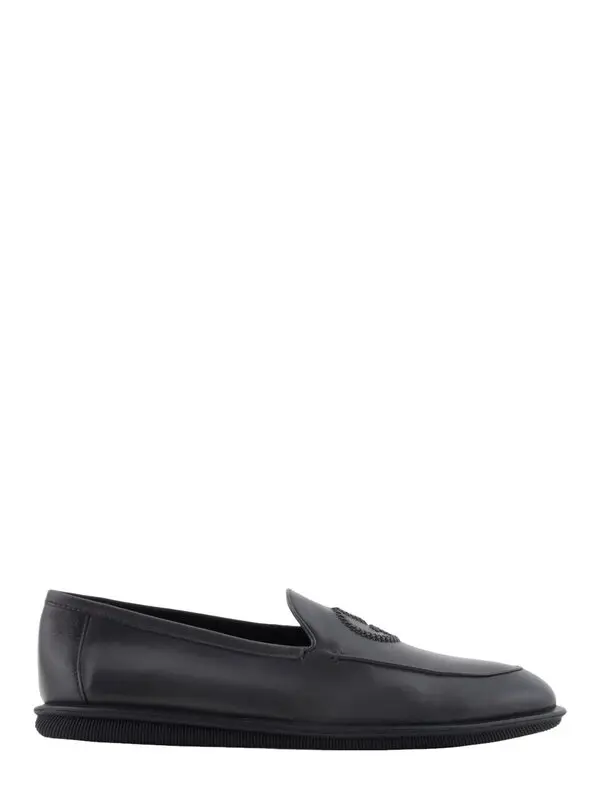 Giorgio Armani Almond Toe Slip-on Loafers - Black