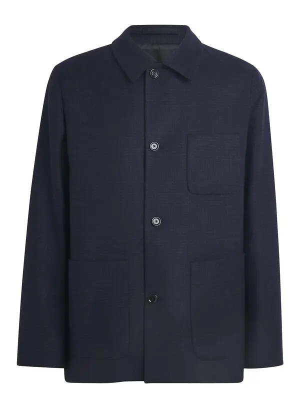 LARDINI Wool-cashmere Check Chore Jacket - Navy