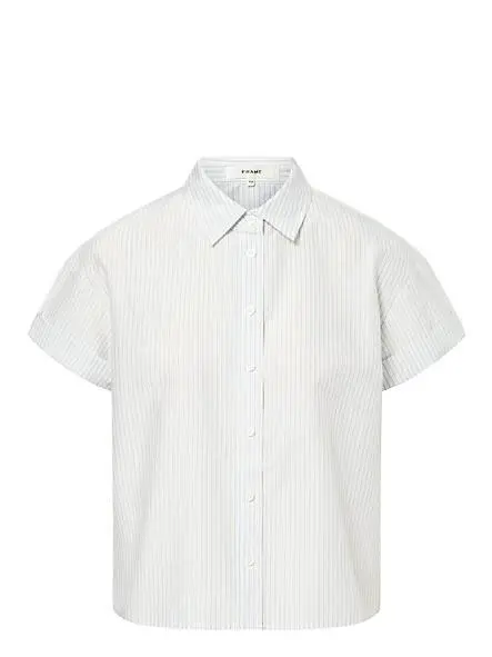 FRAME Cotton And Silk Blend Striped Shirt - Ocean Blue Multi