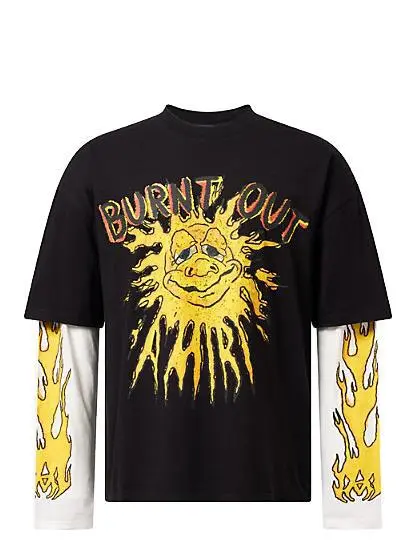 Amiri Burnt Out Layered-sleeve Cotton-jersey T-shirt - Black