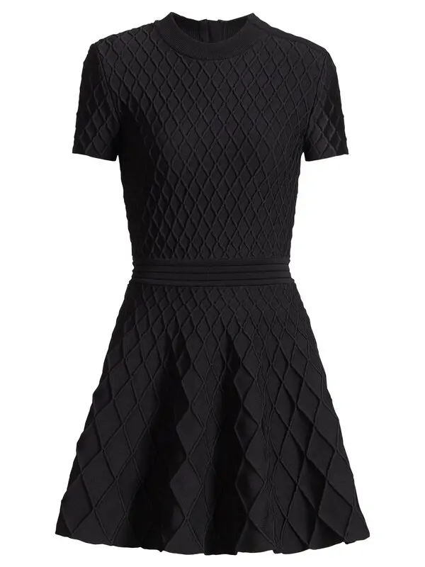 Balmain Geometric Knit Flared Mini Dress - Black