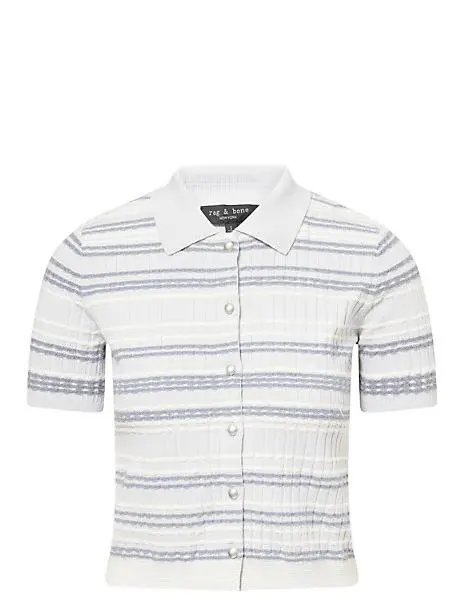 Rag & Bone Karina Stripe Short-sleeve Cotton-blend Cardigan - Ltblue