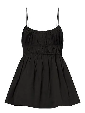 Dissh Ruched Cotton Top With Adjustable Straps - Black