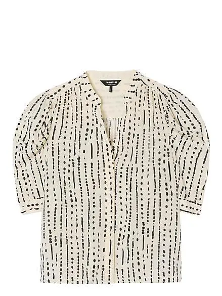 Whistles Dashed Spot Gathered Woven Blouse - Cream