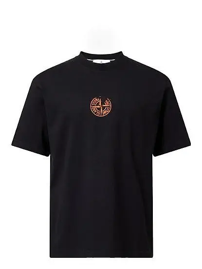 Stone Island Vertical Logo-print Short-sleeve Cotton-jersey T-shirt Xxxl - Black