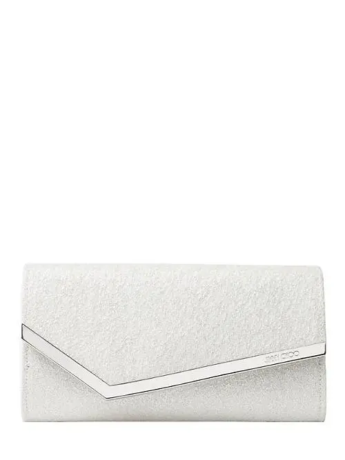 JIMMY CHOO Emmie Woven Glitter Clutch Bag - Ivory/silver