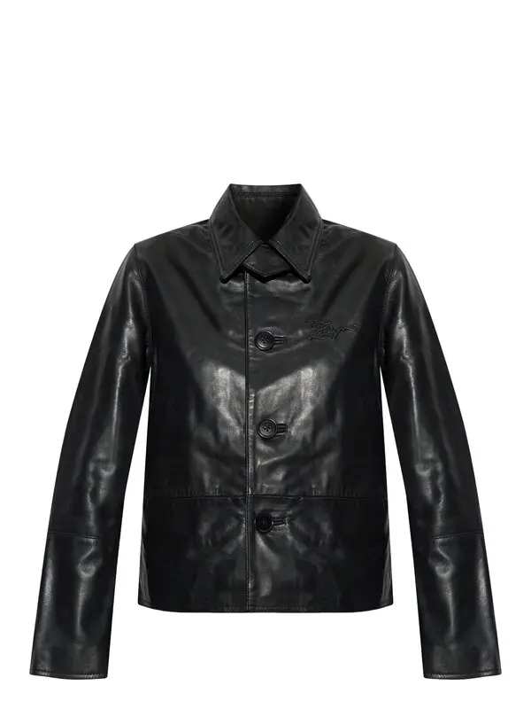 Zadig&Voltaire Lessa' Leather Jacket With Notched Lapel And Embroidered Logo - Black
