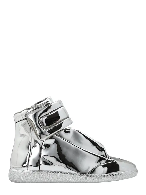 MAISON MARGIELA Metallic Mirrored Leather High-top Sneakers - Silver