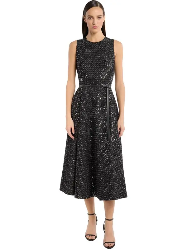 Michael Kors Sequined Denim Tweed Fit-and-flare Dress - Silver