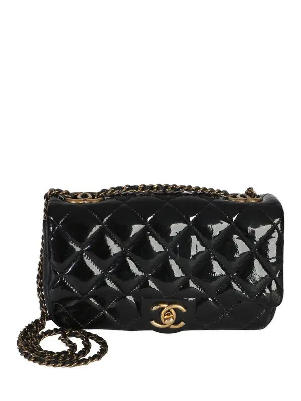 Chanel Quilted Patent Goatskin Cc Eyelet Flap Bag - Black