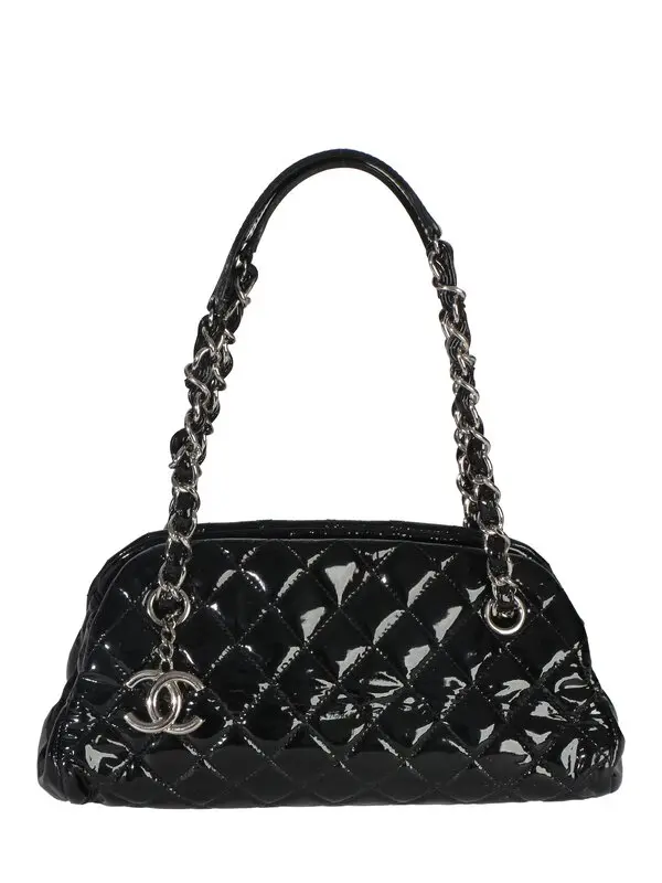 Chanel Quilted Patent Mademoiselle Bowling Bag - Black