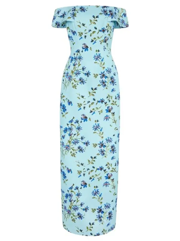 EMILIA WICKSTEAD Printed Off-the-shoulder Column Maxi Dress - Blue