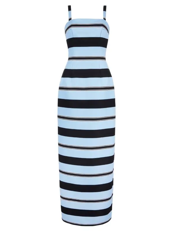 EMILIA WICKSTEAD Regina Striped Taffeta Faille Column Dress - Blue
