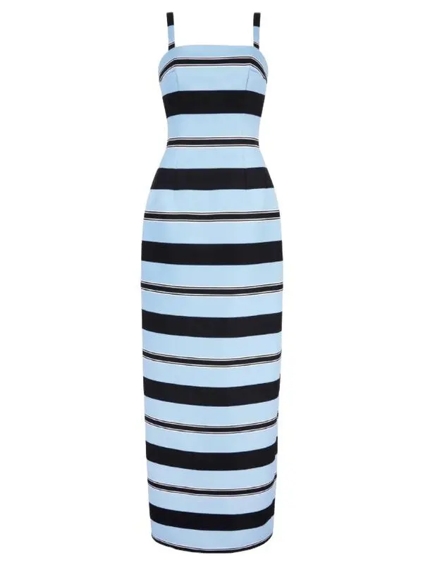 EMILIA WICKSTEAD Regina Striped Taffeta Faille Column Dress - Blue