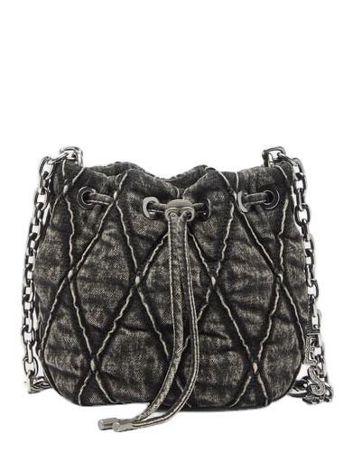 DIESEL® Quilted Denim Mini Bucket Bag With Crystal Embellishments - Grey