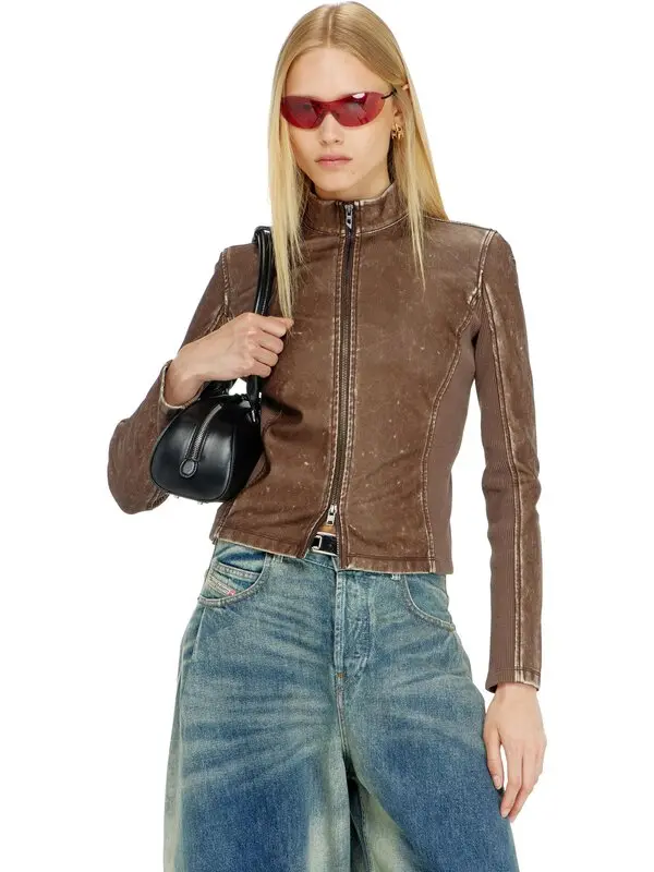 DIESEL® Biker Jacket With Rib-knit Inserts - Brown