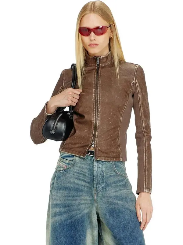 DIESEL® Biker Jacket With Rib-knit Inserts - Brown