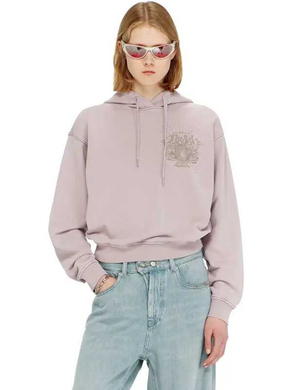 DIESEL® Hoodie With Rhinestone Embellishments And Graphic Prints - Violet