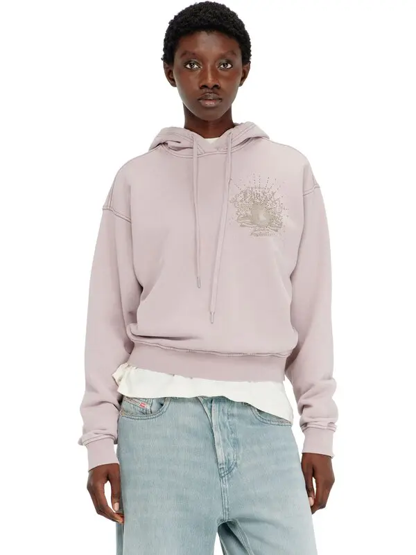 DIESEL® Hoodie With Rhinestone Embellishments And Graphic Prints - Violet