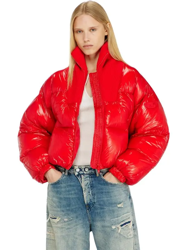 DIESEL® Down Puffer Jacket With Knitted Collar - Red