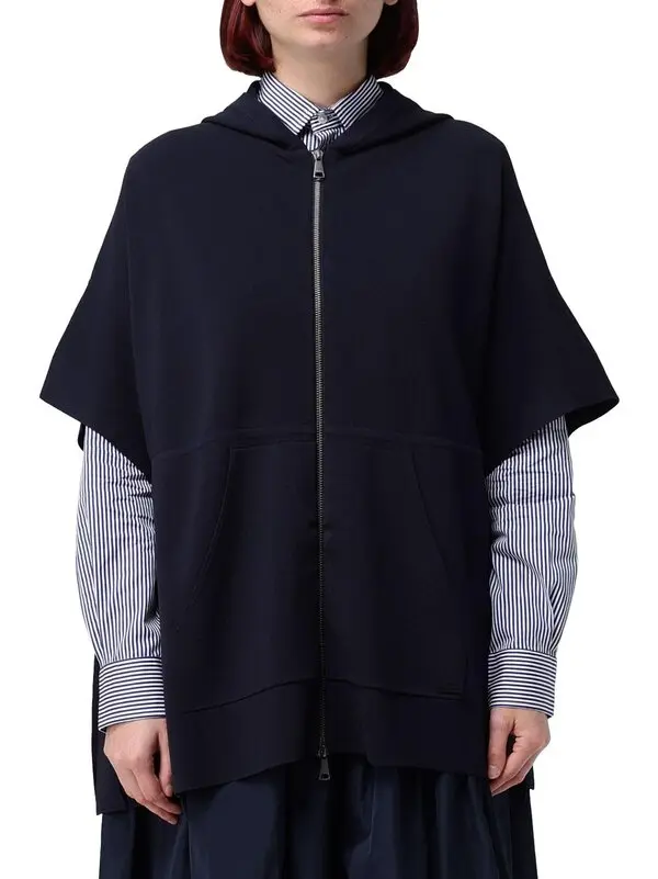 Max Mara Navy Zip-up Hooded Poncho - Blue