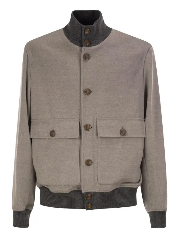 Brunello Cucinelli Virgin Wool Bomber Jacket With Cashmere Knit Details - Multicolor