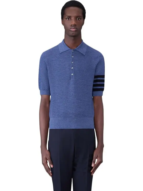 Thom Browne Stripe-detail Short-sleeved Polo Shirt - Blue