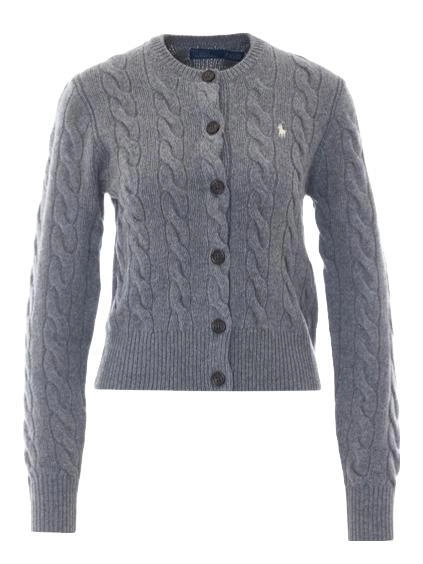 Polo Ralph Lauren Cable Knit Crewneck Cardigan - Grey