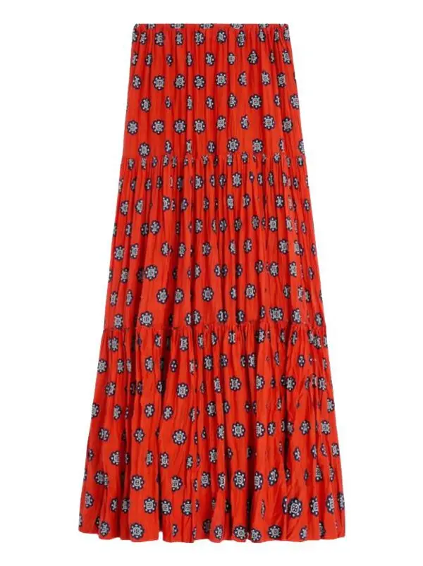 Celine Skirt In Printed Cotton And Silk Voile - Scarlet