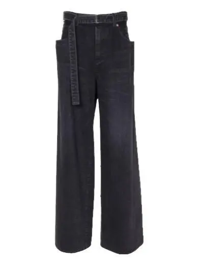 Sacai Wide-leg Belted Jeans - Black