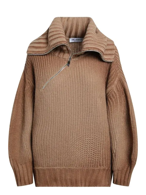 Attico Camel Wool And Cashmere Sweater With Asymmetric Zip - Cream