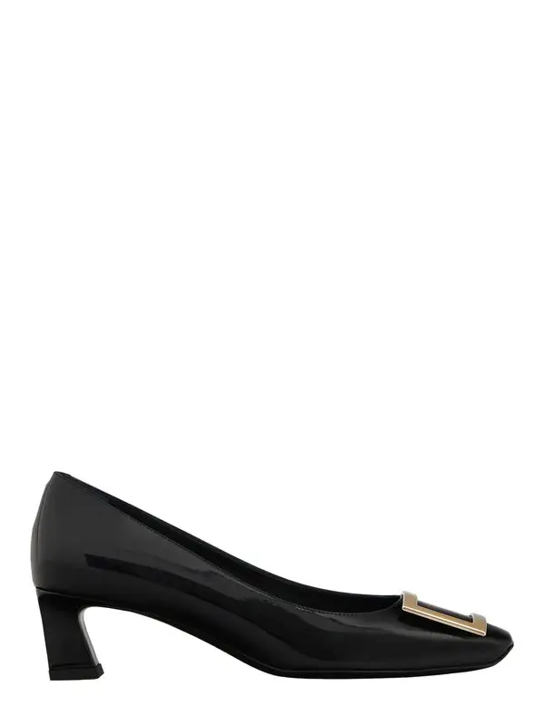 ROGER VIVIER Patent Leather Trompette Pumps With Metal Buckle - Black
