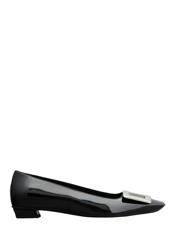 ROGER VIVIER Belle Vivier Patent Leather Ballet Flats With Metal Buckle - Black