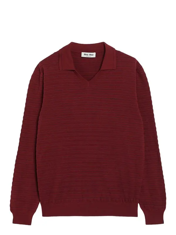 Miu Miu Striped Cotton Pique Polo Sweater - Red