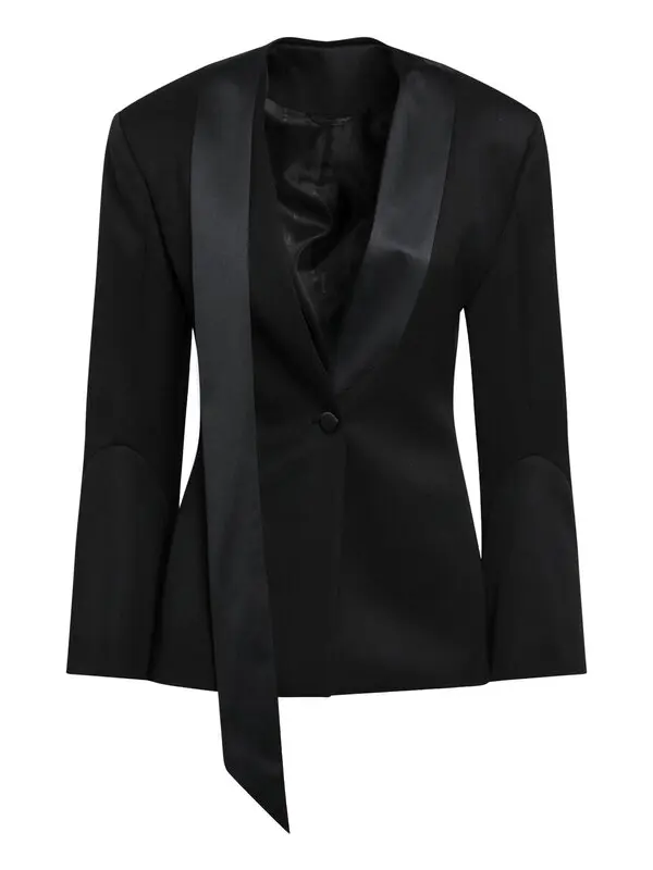Attico Virgin Wool Tuxedo Jacket With Satin Lapels - Black